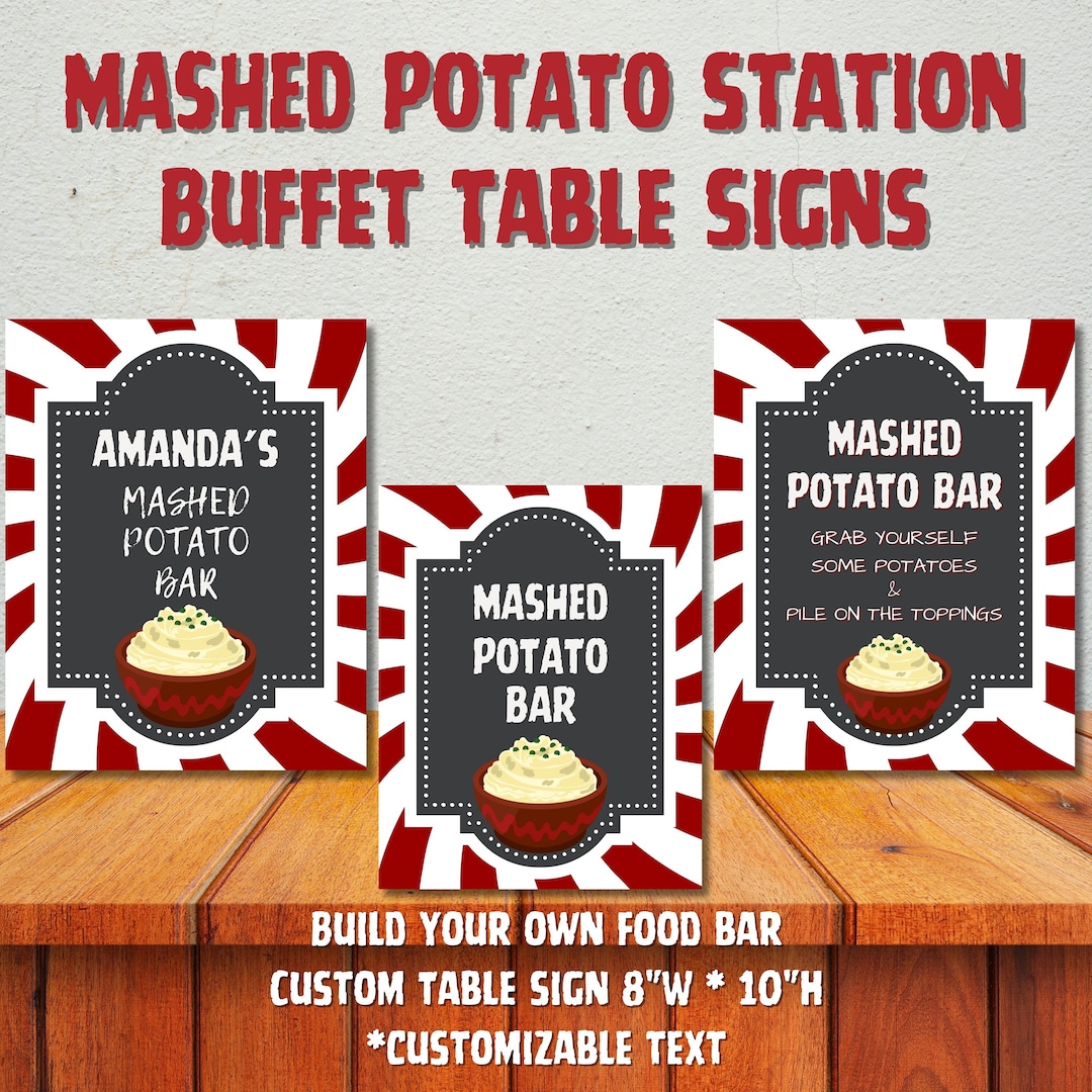 Mashed Potato Bar Buffet Table Sign, Mashed Potato Station Sign ...