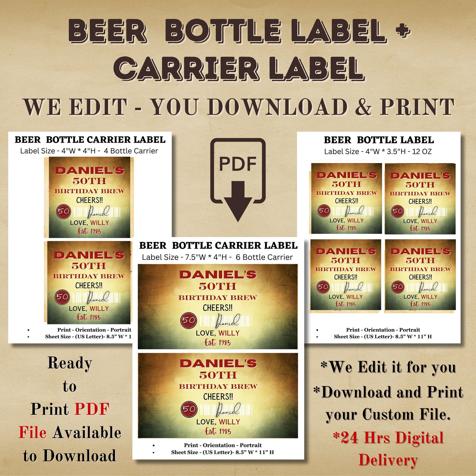 We Edit You Print, Printable Custom BEER Bottle Label 12oz Bottle ...