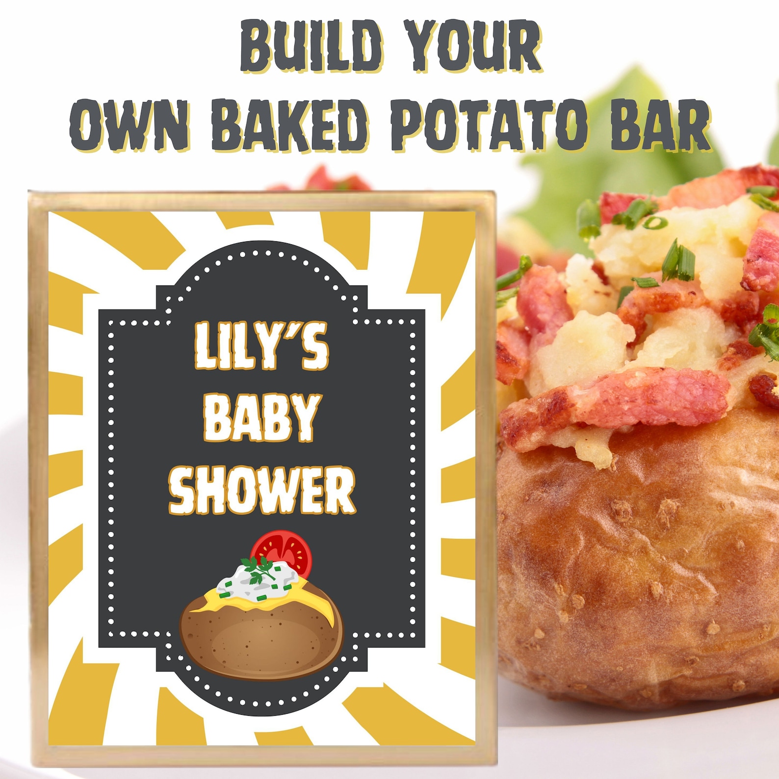 Baked Potato Bar Table Sign Template, Personalized to Any Name, Baked ...