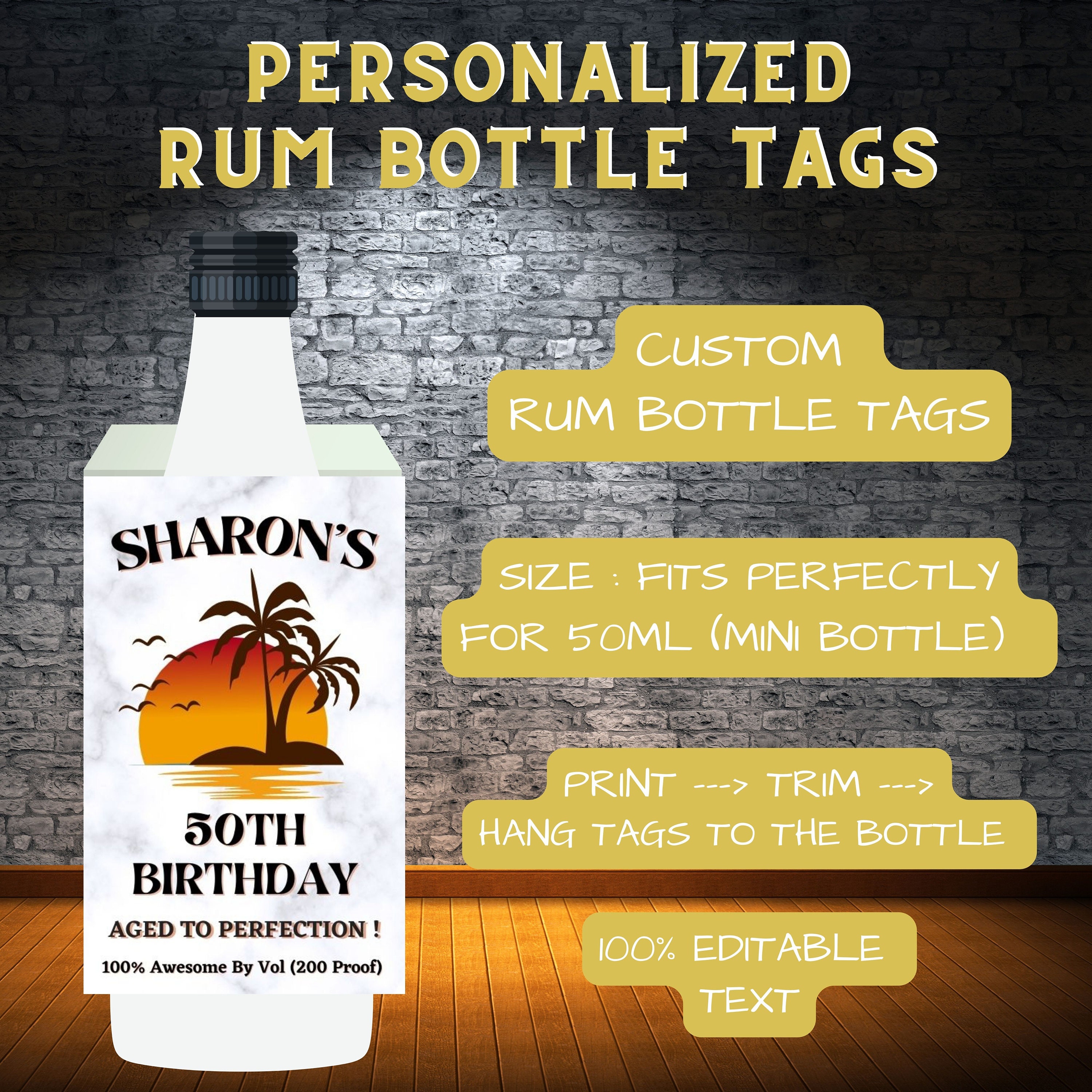 Printable Custom MINI Coconut Rum Bottle Hang TAGS, Fits Mini Rum ...