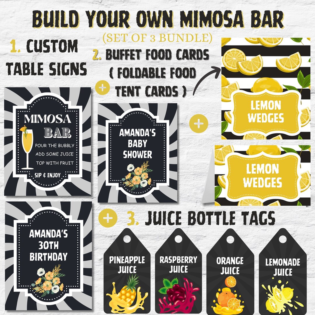 Build Your Own MIMOSA Bar | Buffet Cards, Buffet Signs, Personalized ...