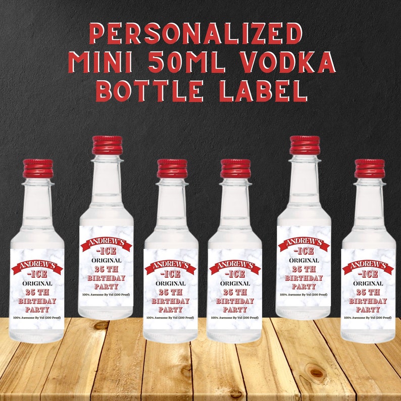 Printable Custom Mini Vodka Bottle Label 50ML, Personalized Birthday ...