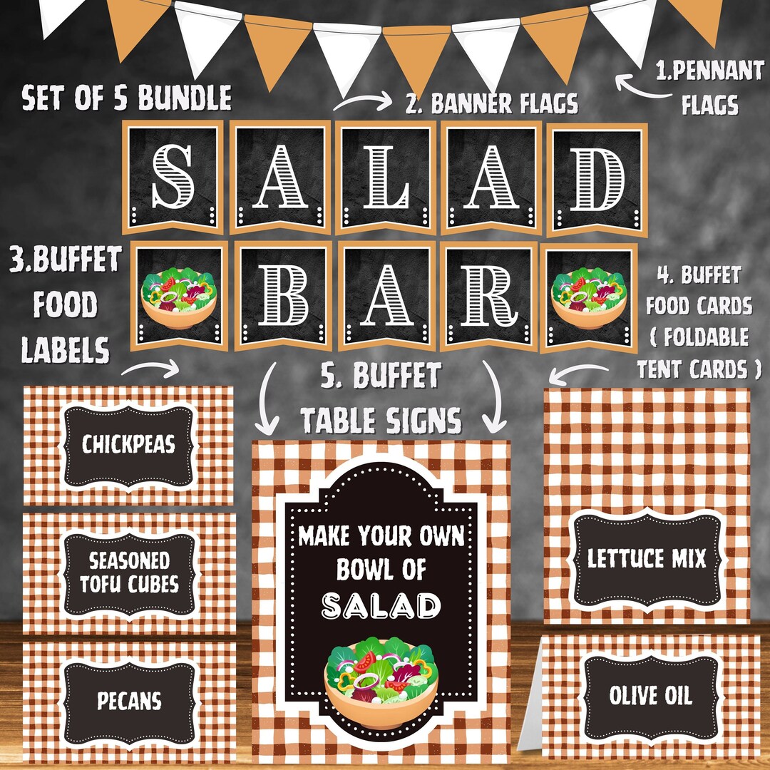 Build Your Own SALAD Food Bar Buffet Sign + Buffet Cards + Personalized ...