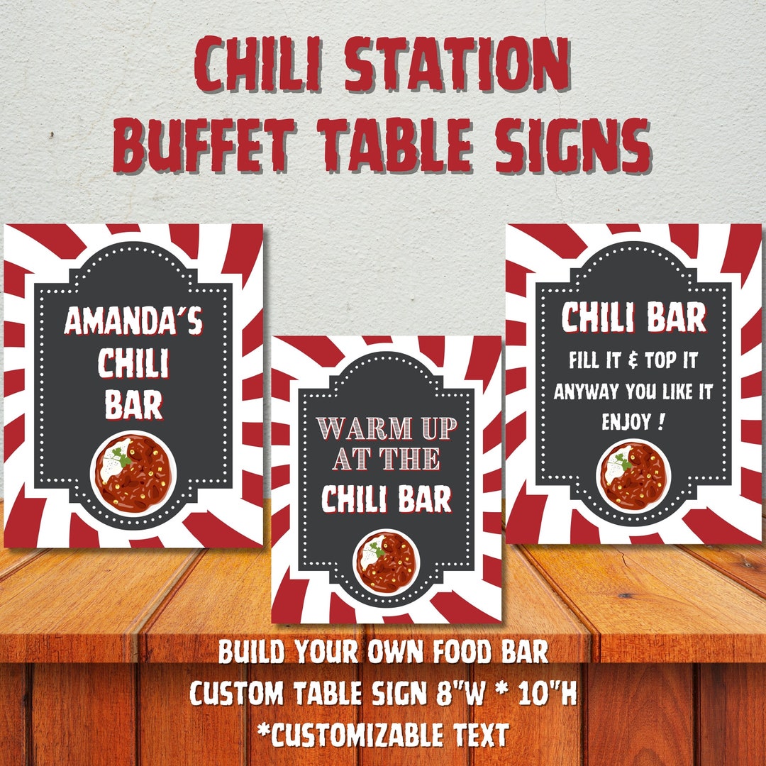 CHILI Bar Buffet Table Sign, Personalized Chili Station Sign, Banners ...