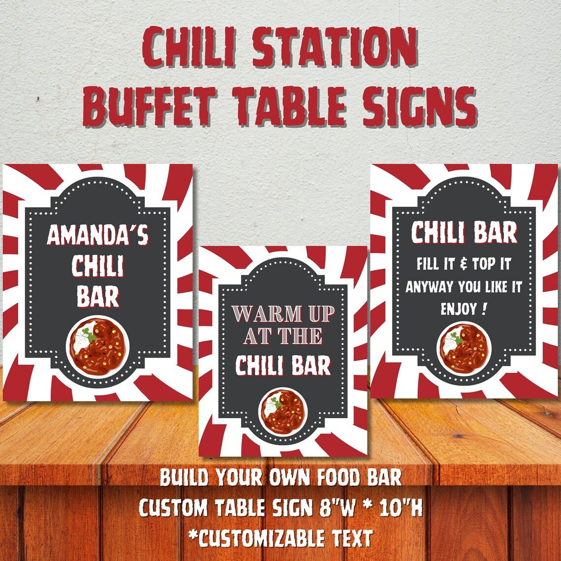 CHILI Bar Buffet Table Sign Template, Personalized to Any Name, Chili ...