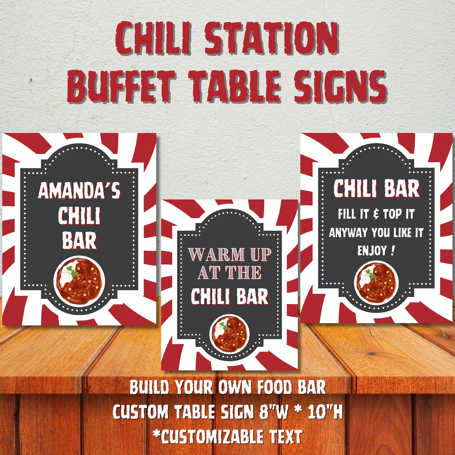 CHILI Bar Buffet Table Sign Template, Personalized to Any Name, Chili ...