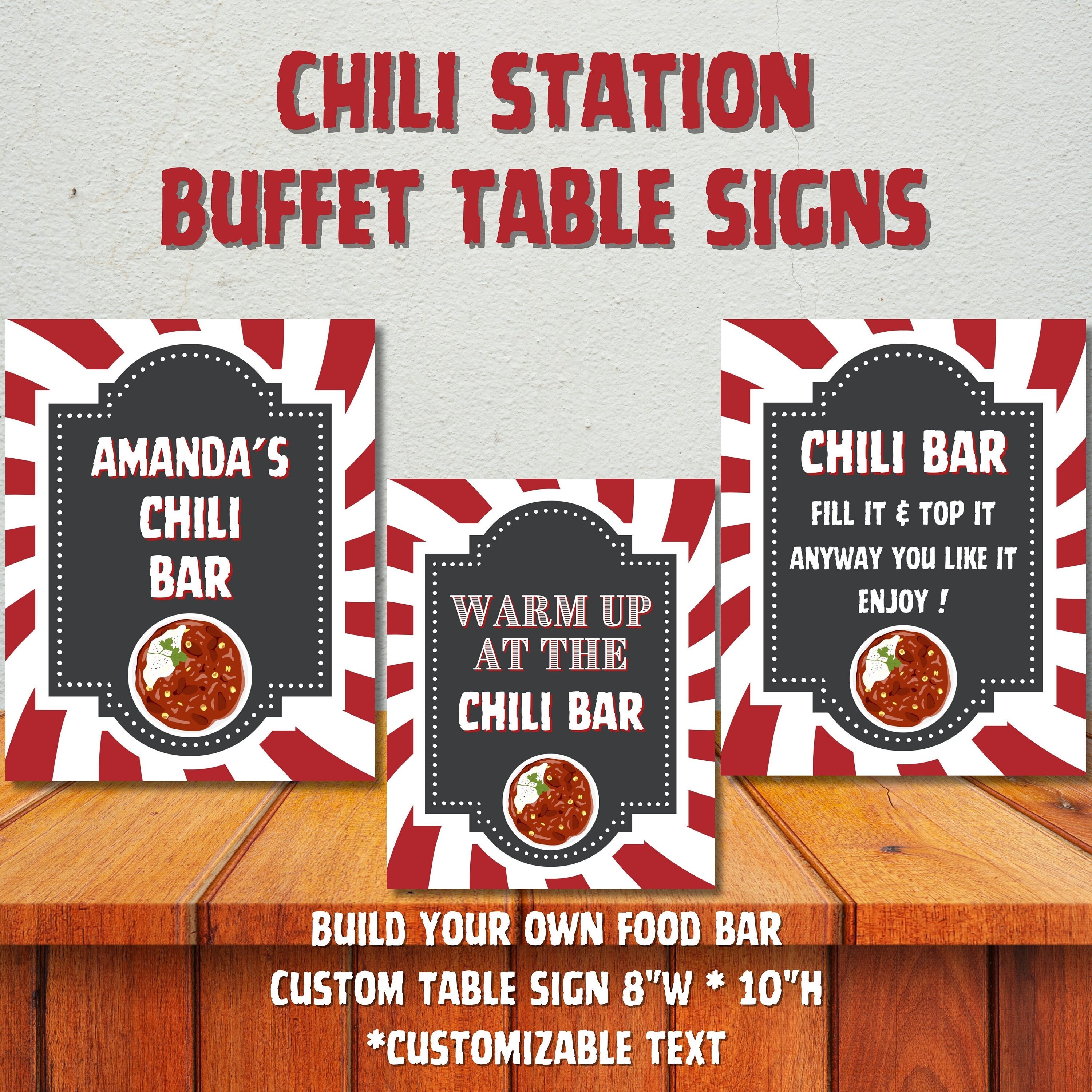 CHILI Bar Buffet Table Sign Template, Personalized to Any Name, Chili ...