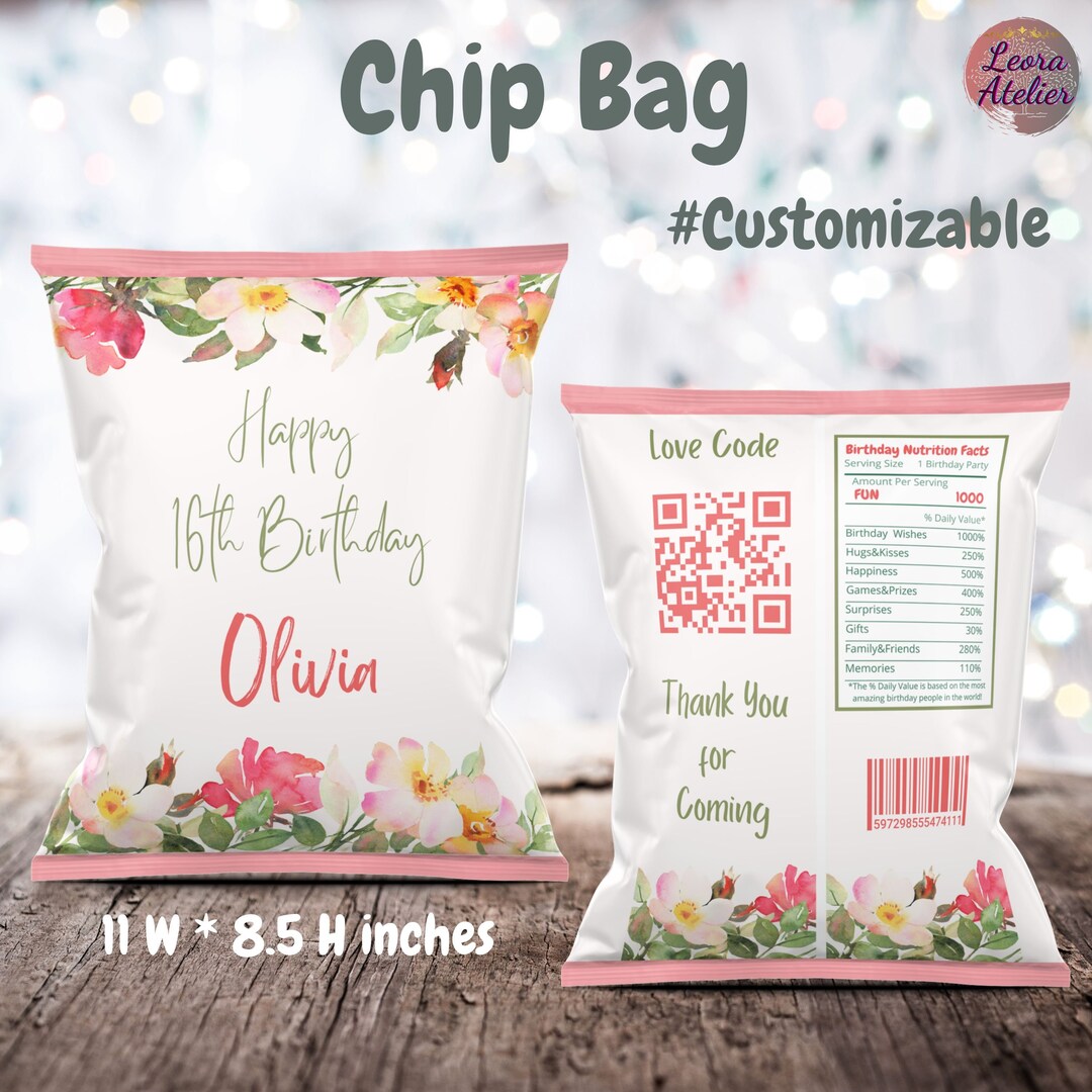 PINK FLORAL Chip Pouch Candy Bag Editable Any Event Chip - Etsy