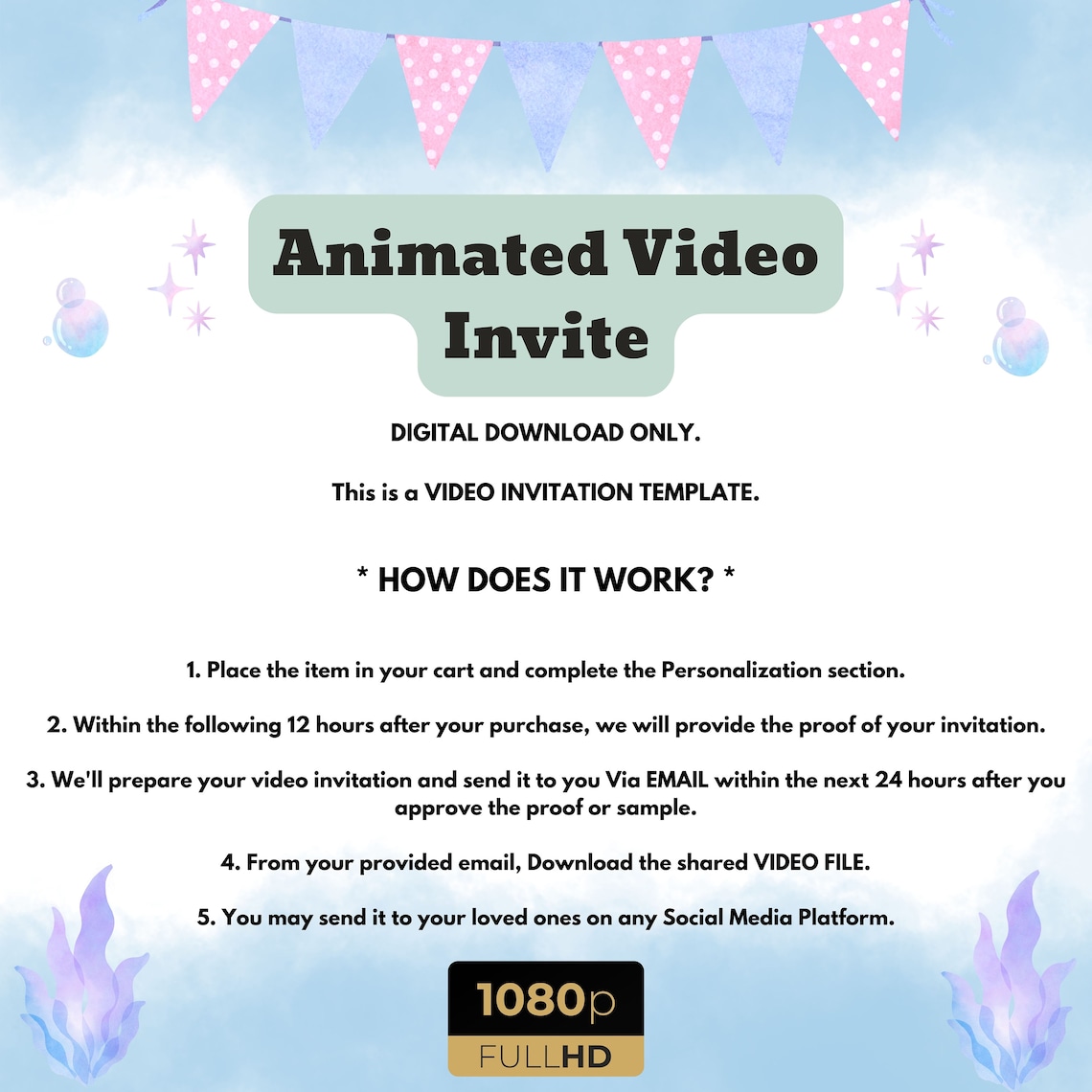 Customizable Animated Video Invitation, Cute Little Mermaid Birthday ...