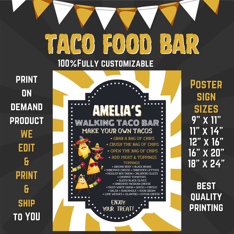 Build Your Own TACO Bar, Food Bar Poster Signs, Taco Station, Custom ...