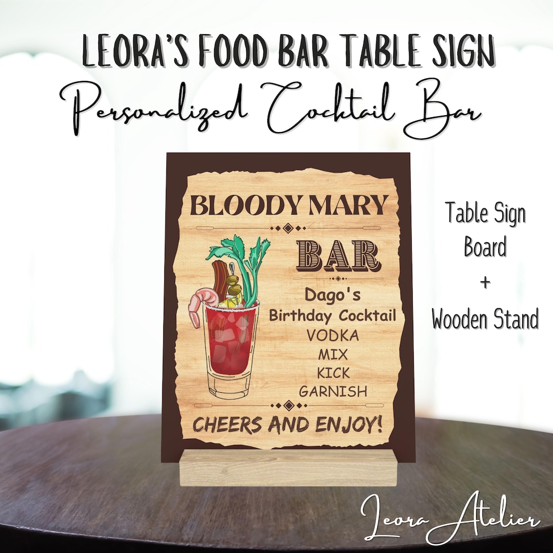 Bloody Mary Bar Table Sign, Board Sign + Wooden Stand, Drink Station ...