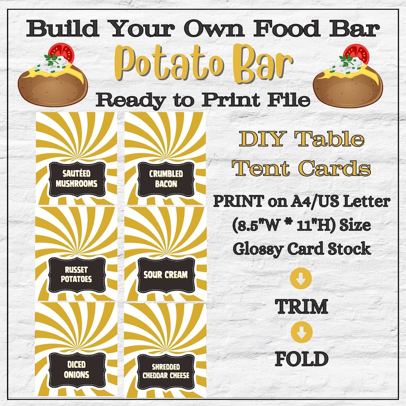 Baked Potato Bar Bundle – Buffet Sign, Topping Cards, Personalized ...