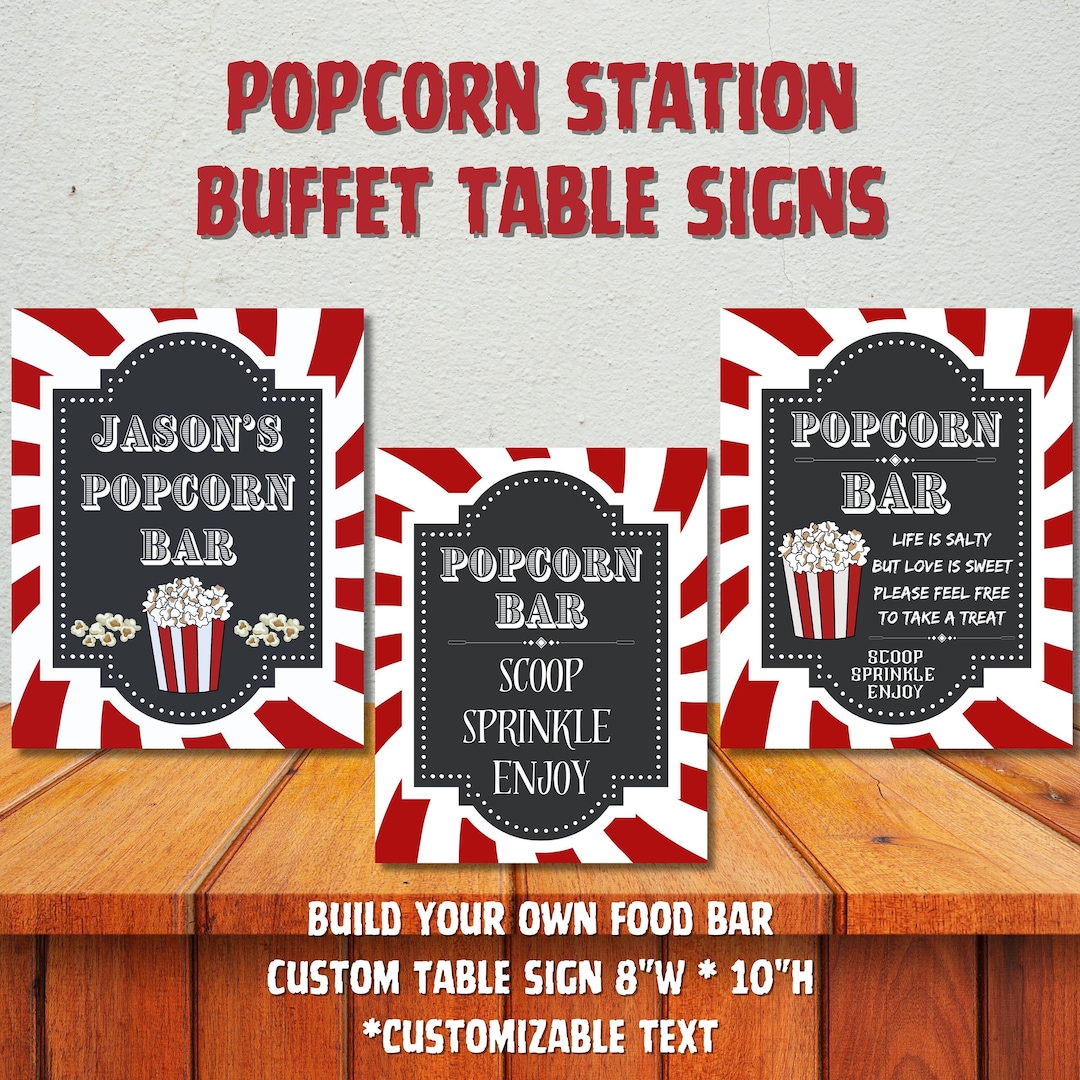 POPCORN Bar Buffet Table Sign, Personalized Popcorn Station Sign ...