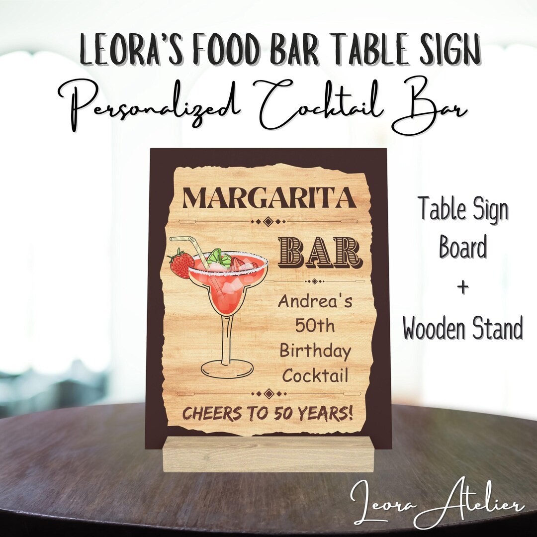 MARGARITA Bar Table Sign, Board Sign Wooden Stand, Drink Station ...