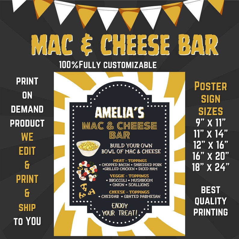 Build Your Own Mac & Cheese Bar, Food Bar Poster Sign, Custom Table ...