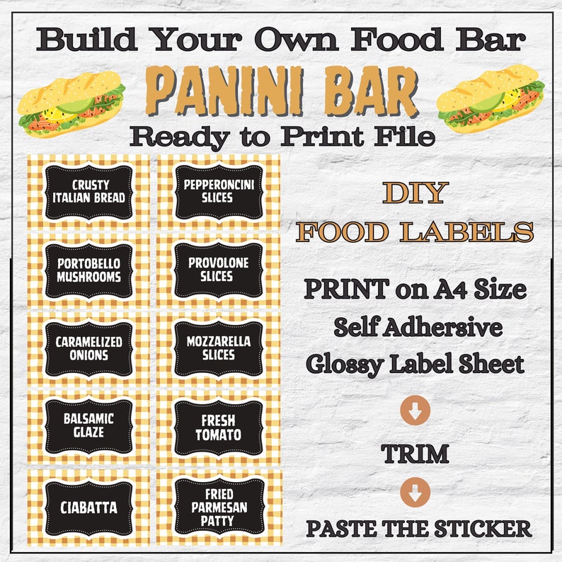 Build Your Own PANINI Bar Sign + Buffet Cards + Personalized Table Sign ...