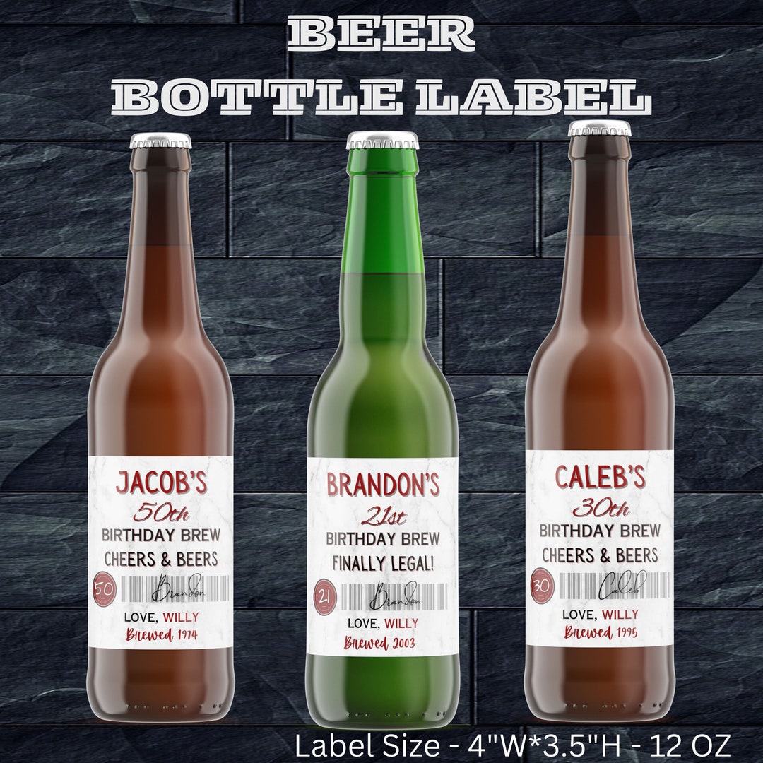 Printable Custom BEER Bottle Label, Fits Bottle Size 12oz, Personalized Birthday Party Favours ...