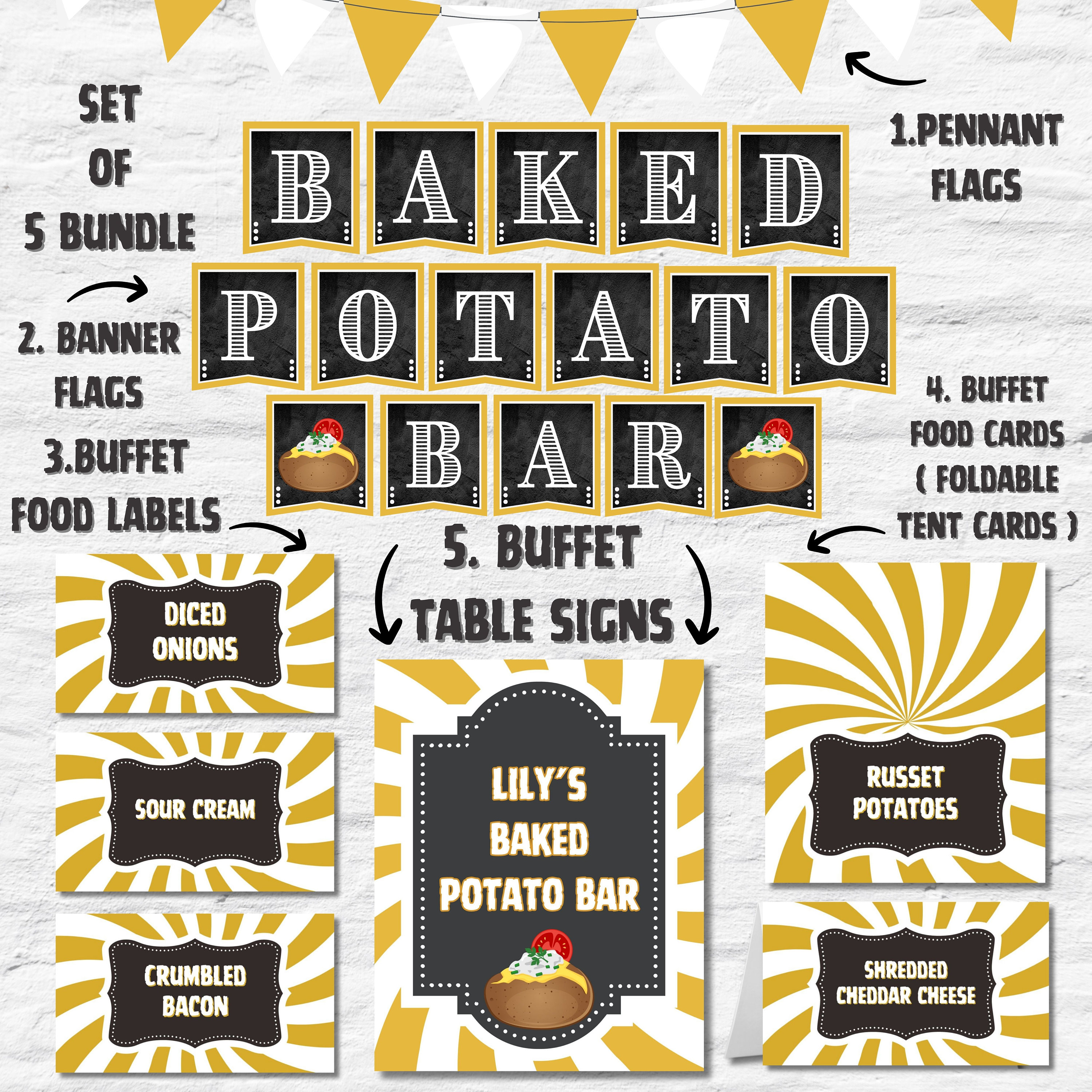Baked Potato Bar Bundle – Buffet Sign, Topping Cards, Personalized ...