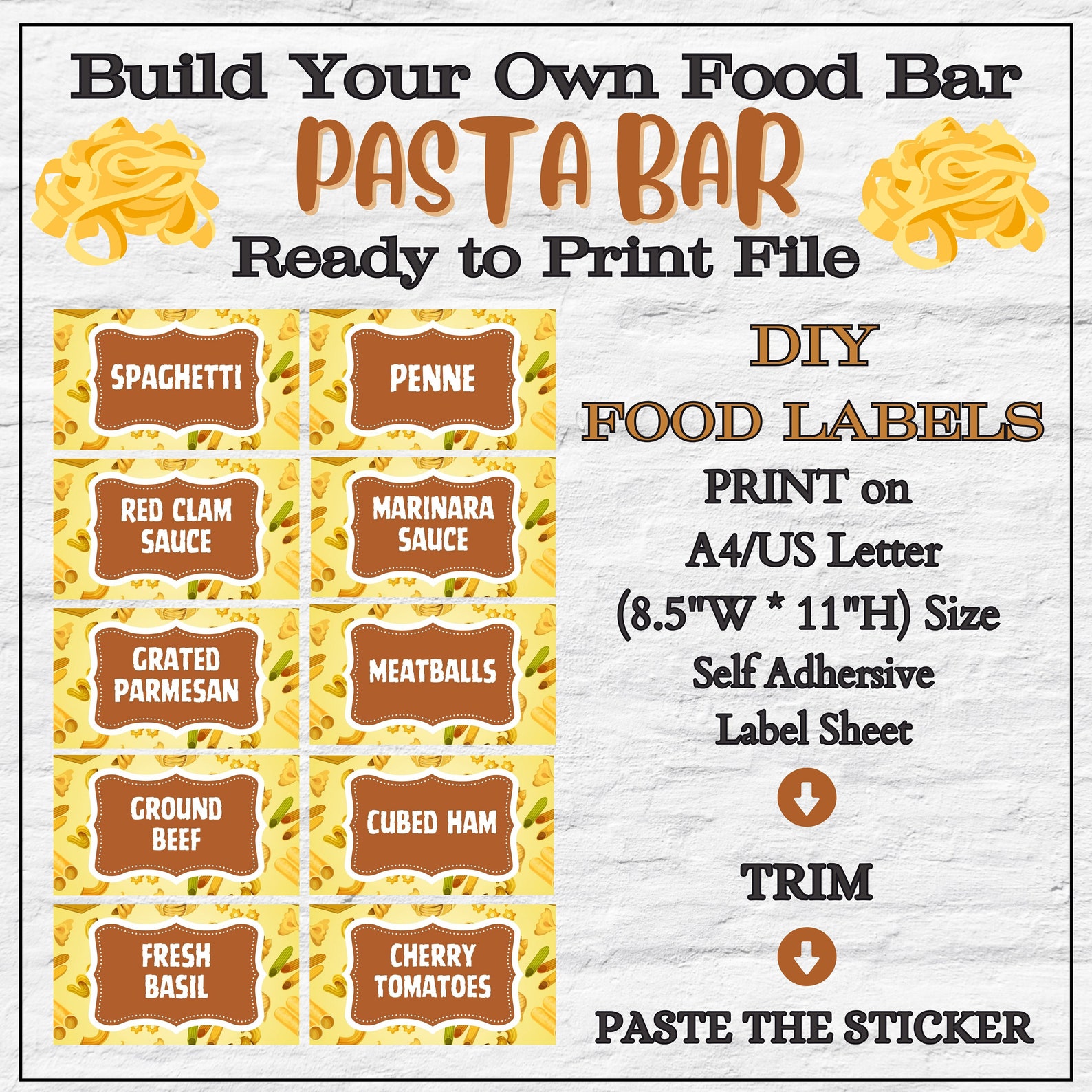 Build Your Own Pasta Bar Sign Set | Pasta Buffet Sign, Food Tent Cards ...