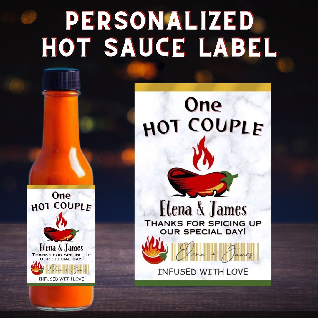 Custom Hot Sauce Bottle Label – "one Hot Couple" – Wedding, Bridal ...