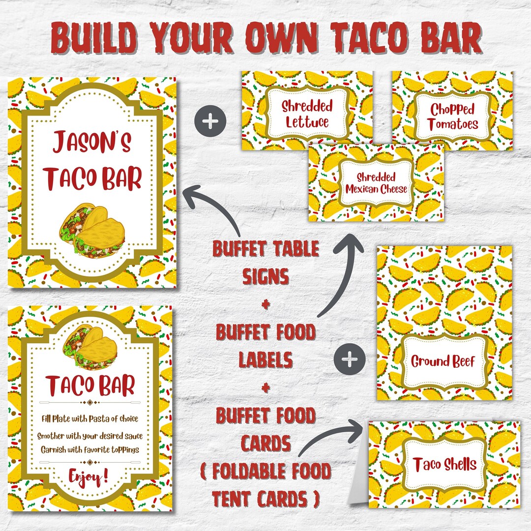 Build Your Own Mexican TACO Station | Buffet Cards, Buffet Signs ...