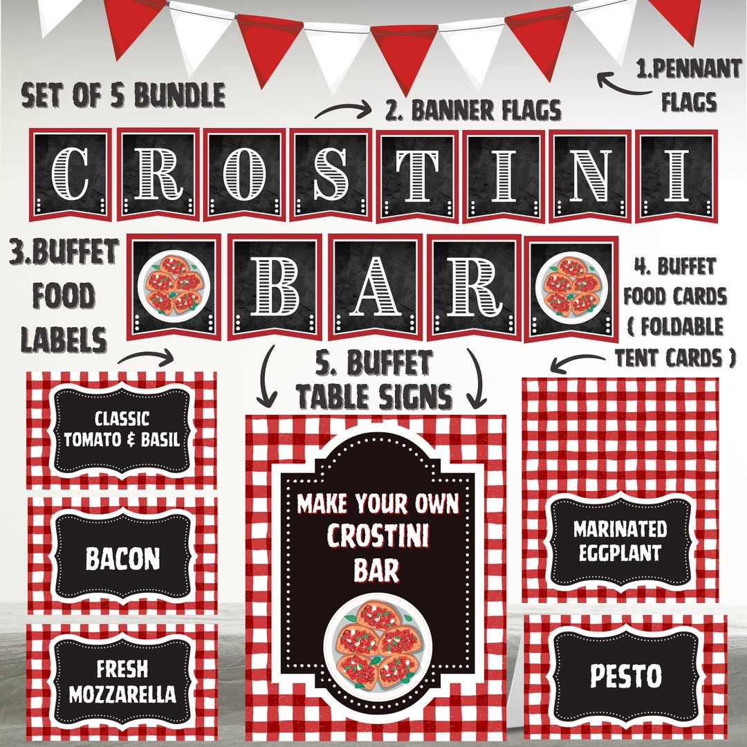 Build Your Own Crostini Food Bar Buffet Sign + Buffet Cards ...