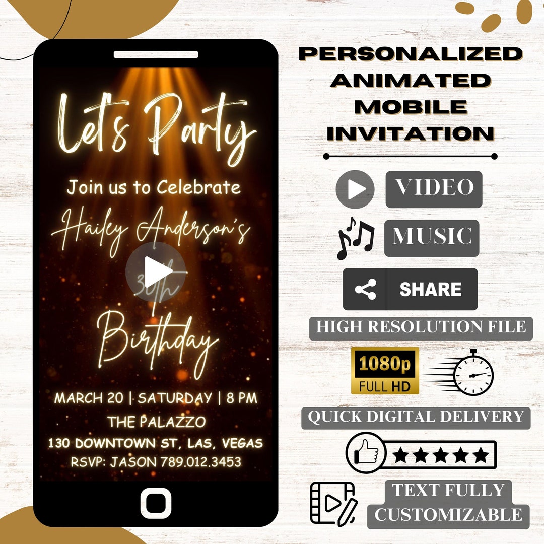 Let’s Party Birthday Invitation, Animated Video Invite, Dinner Party ...