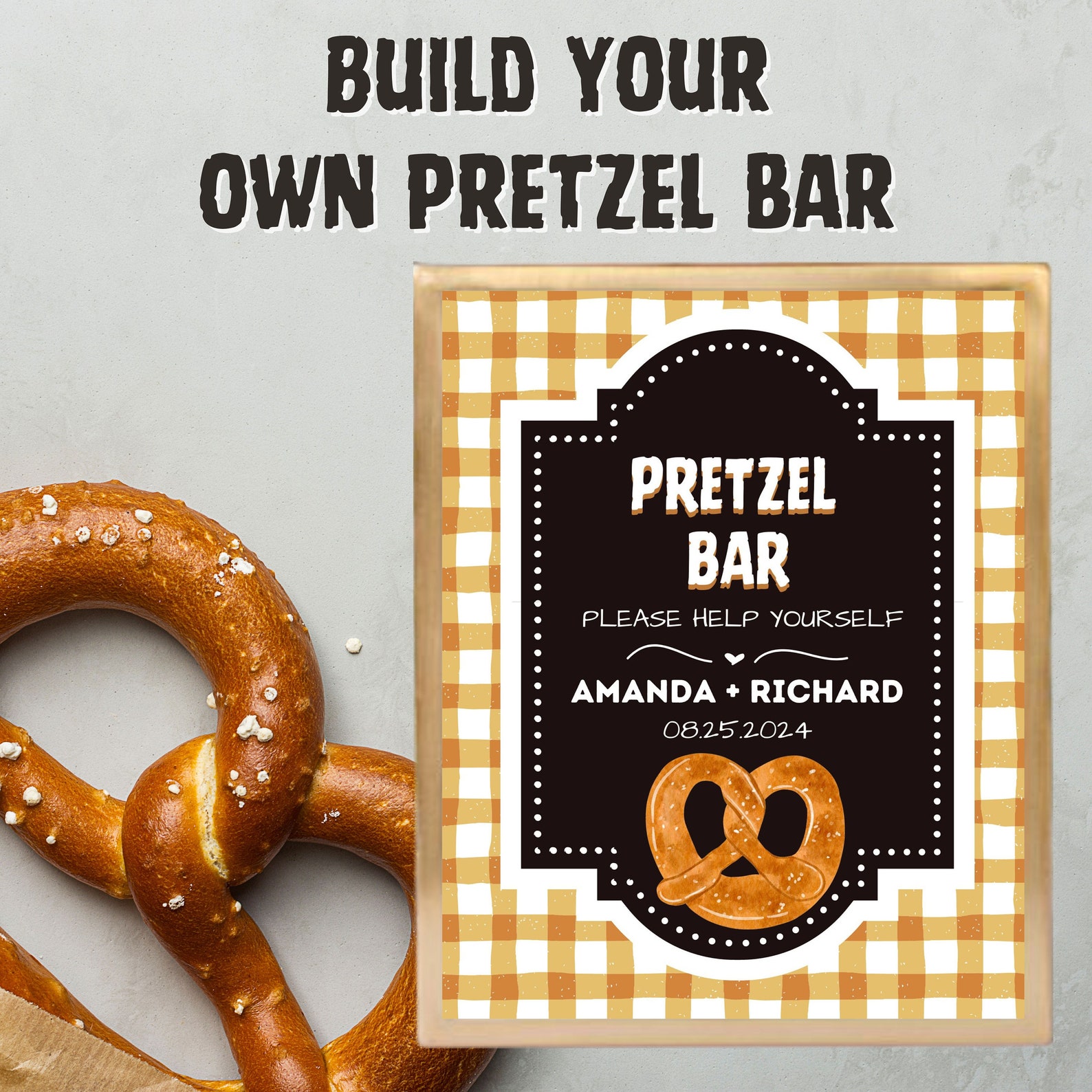 Build Your Own Pretzel Bar | Food Bar Buffet Sign, Buffet Cards ...