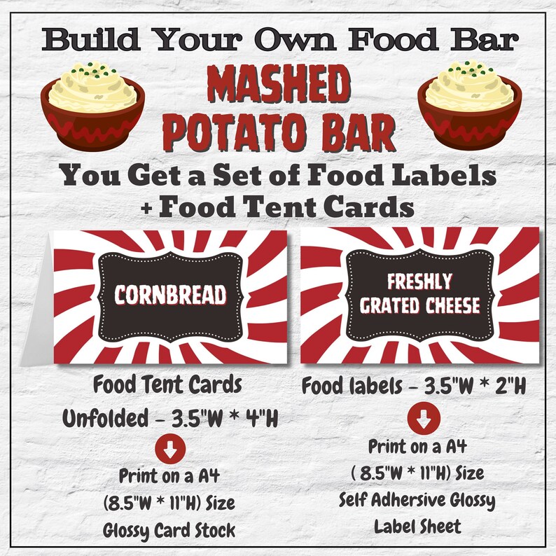 Build Your Own Mashed Potato Bar Sign | Buffet Sign Set With Food Tent ...
