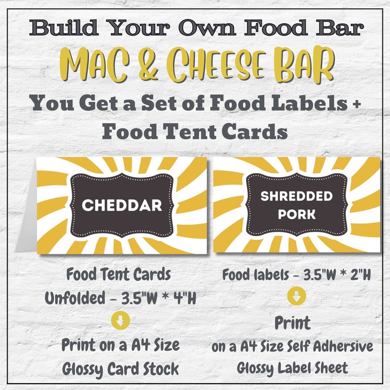 Build Your Own MAC & CHEESE Station Buffet Cards, Buffet Signs ...