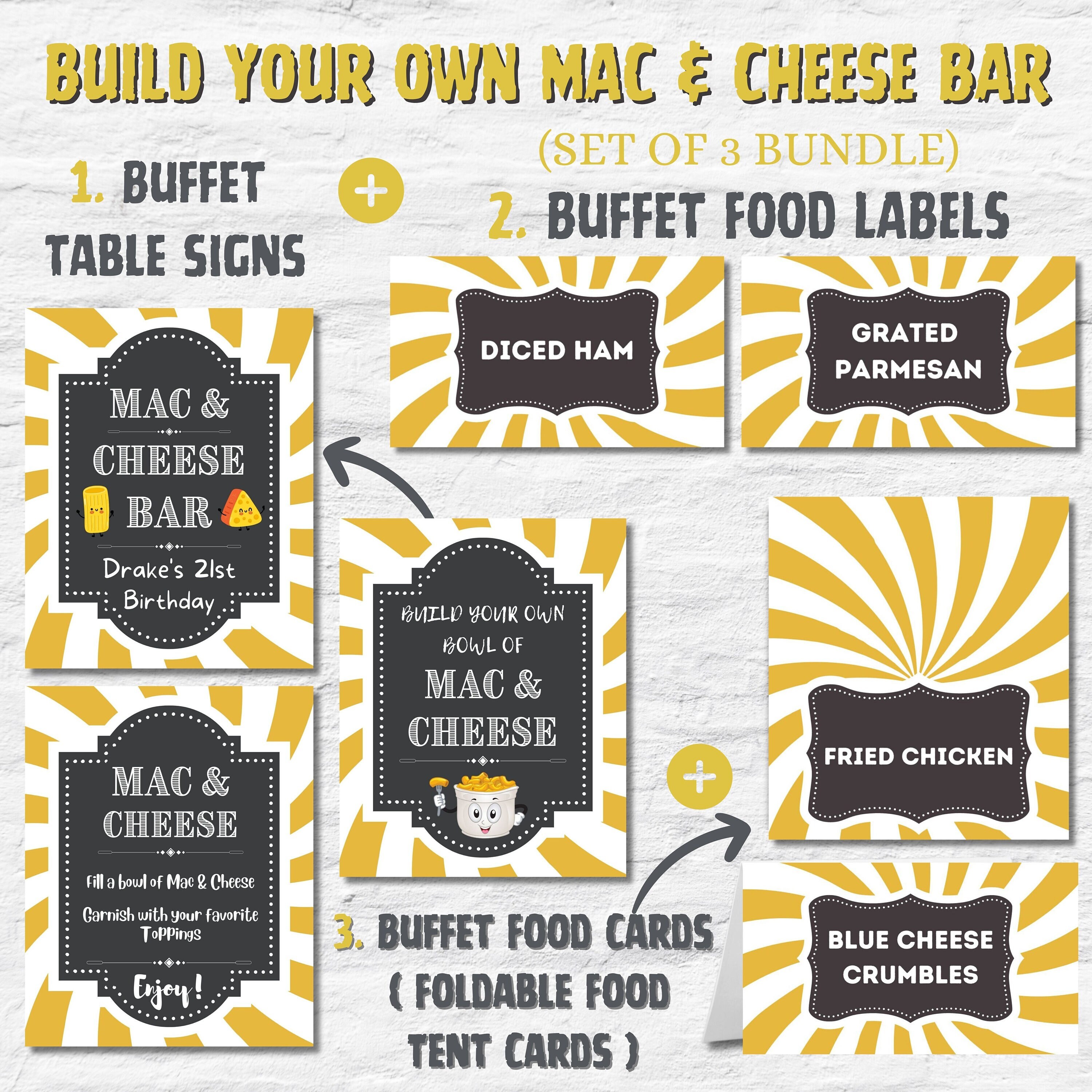 Build Your Own MAC & CHEESE Station Buffet Cards, Buffet Signs ...