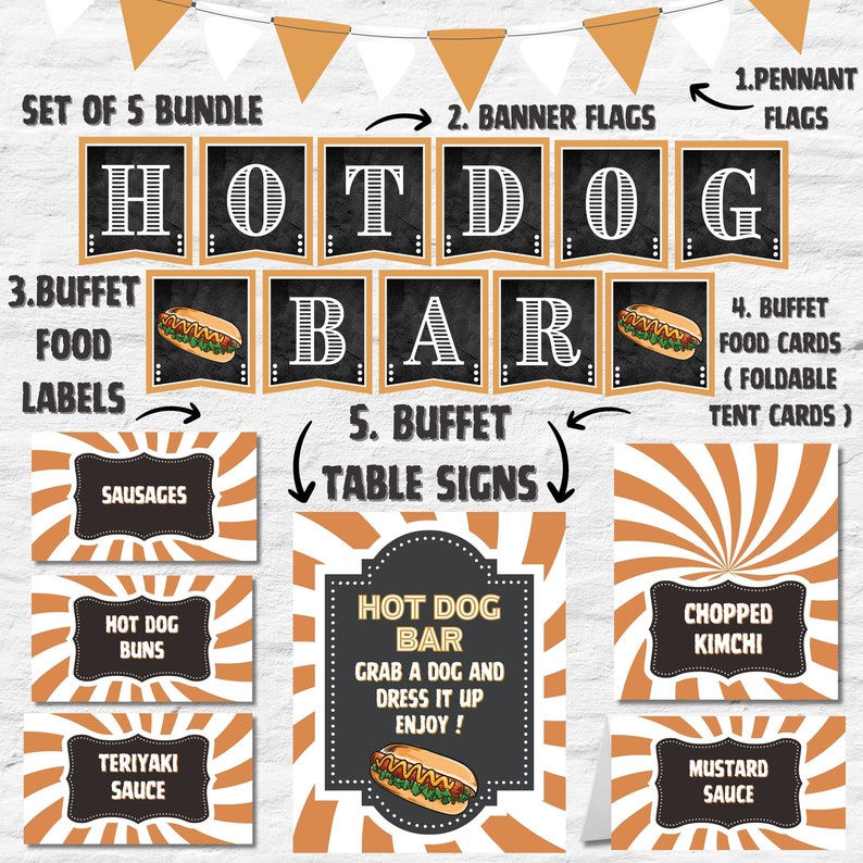 Build Your Own Hot Dog Bar | Food Bar Buffet Sign, Buffet Cards ...