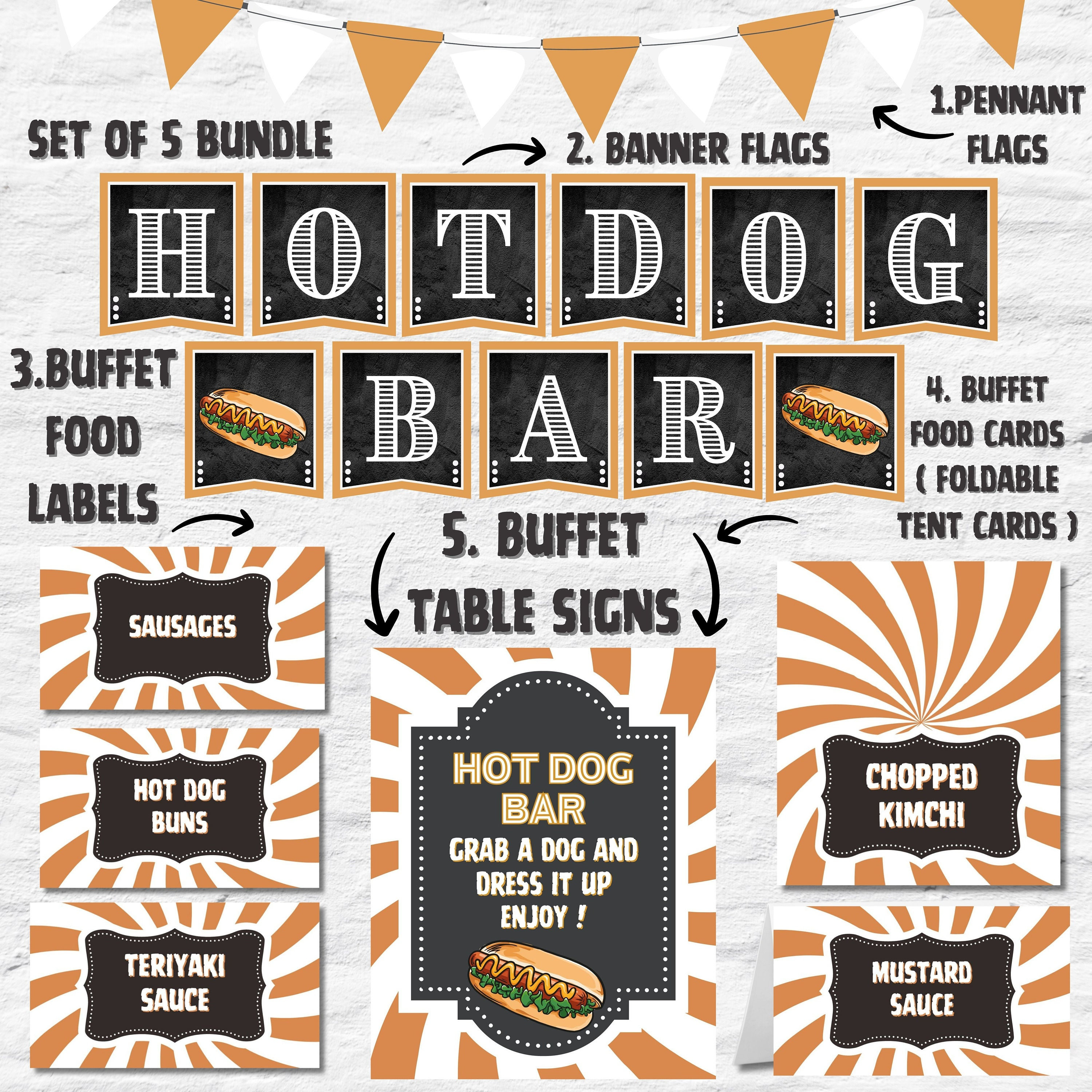 Build Your Own HOT DOG Bar, Food Bar Buffet Sign + Buffet Cards ...