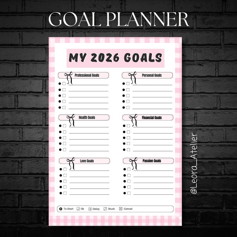 Girly Pink Bow 2026 Minimal Planner Printable & Digital A4 | Daily ...