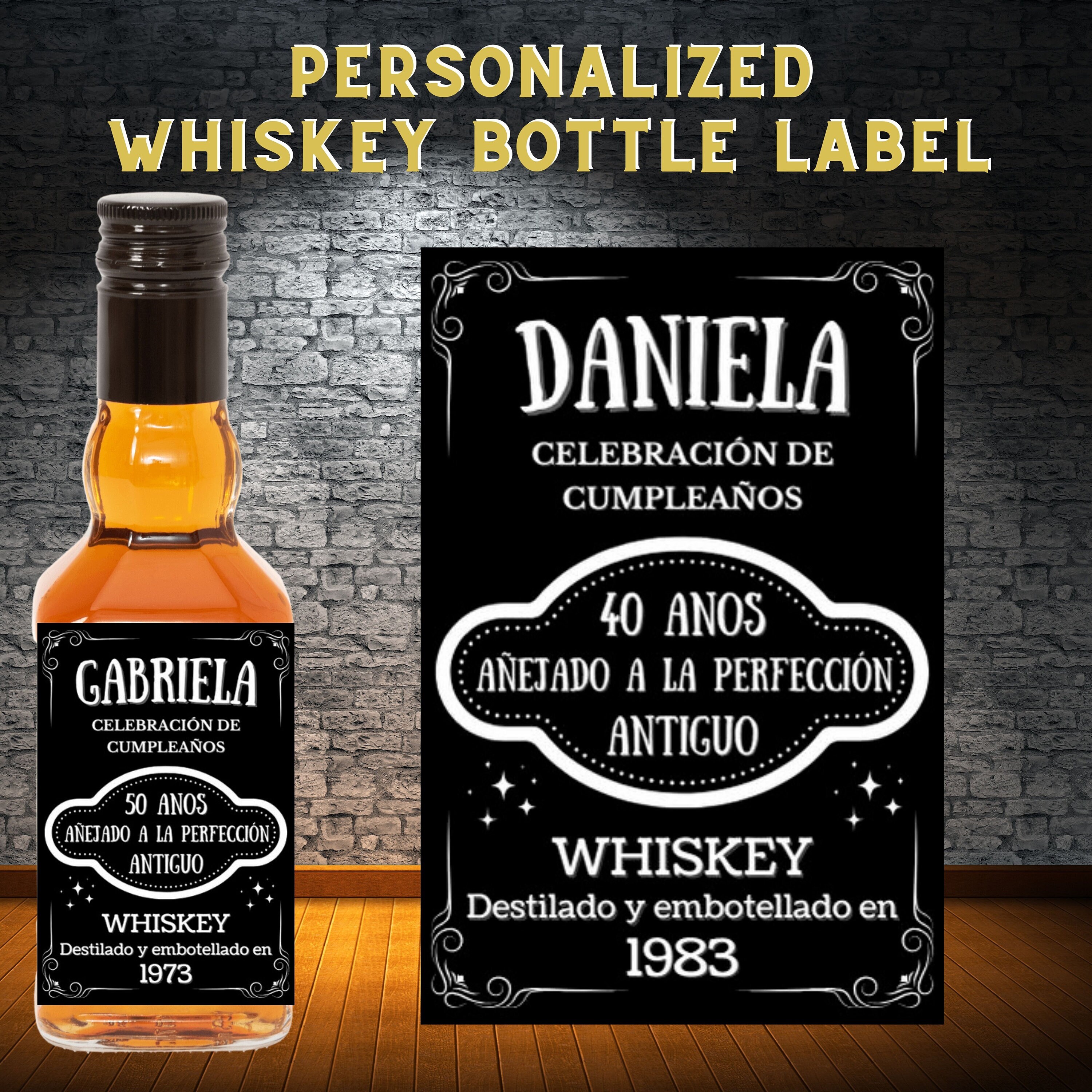 Printable Custom Mini Whiskey Bottle 50ML Label, Spanish Birthday ...