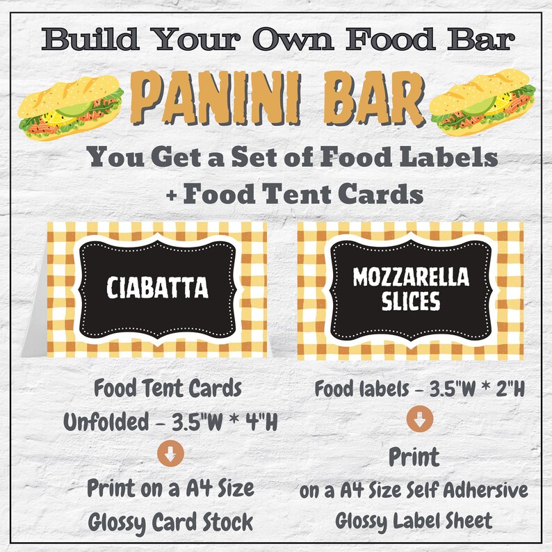 Build Your Own PANINI Food Bar Buffet Sign Buffet Cards Personalized ...
