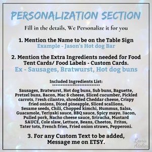 Build Your Own HOT DOG Bar, Food Bar Buffet Sign + Buffet Cards ...