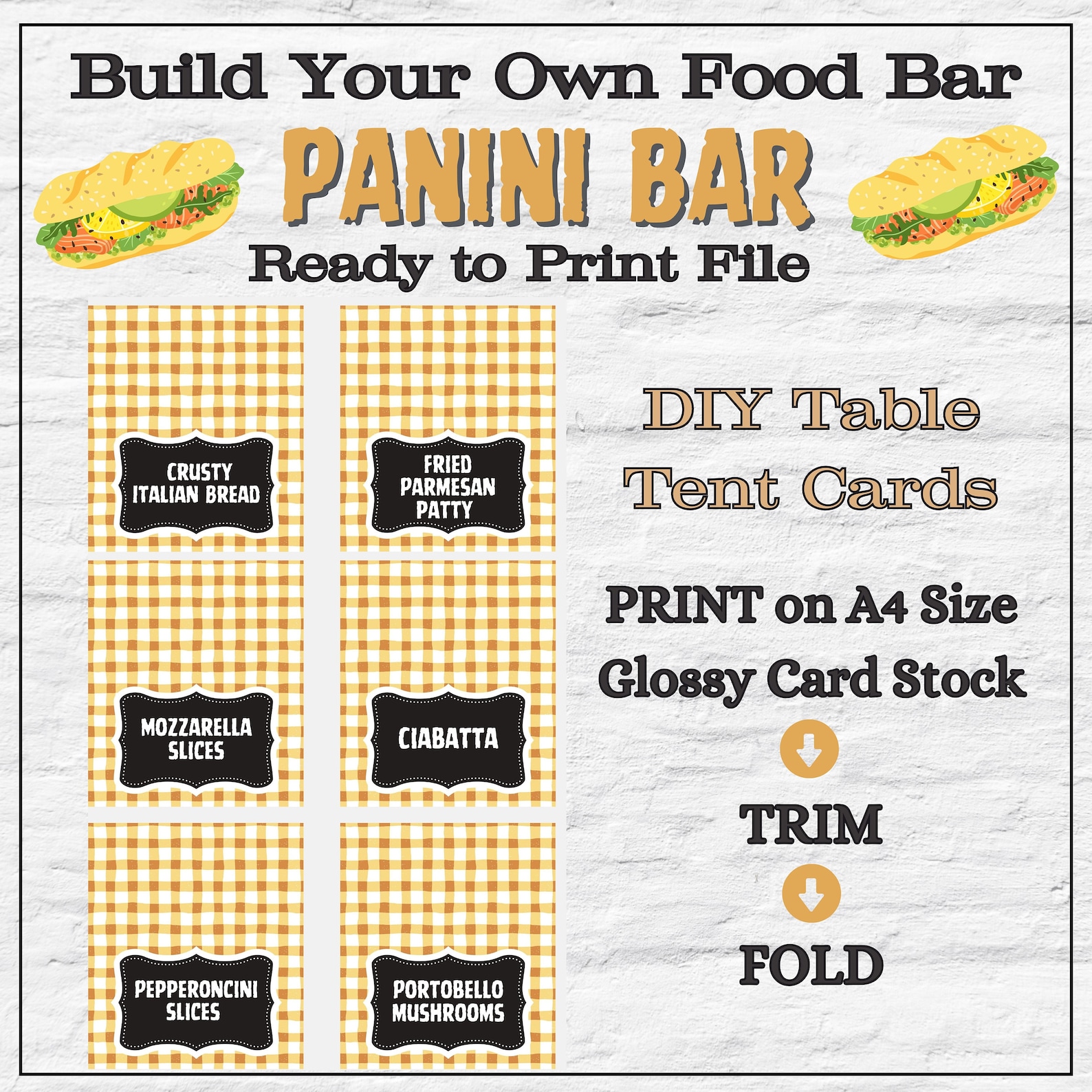 Build Your Own PANINI Food Bar Buffet Sign Buffet Cards Personalized ...