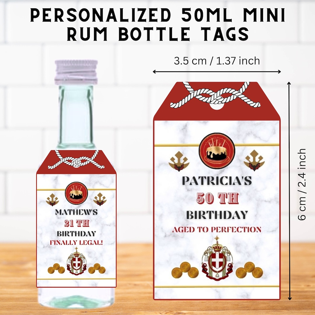 Printable Custom Mini Rum Bottle TAGS, Fits Mini Rum Bottle Size -50ML ...