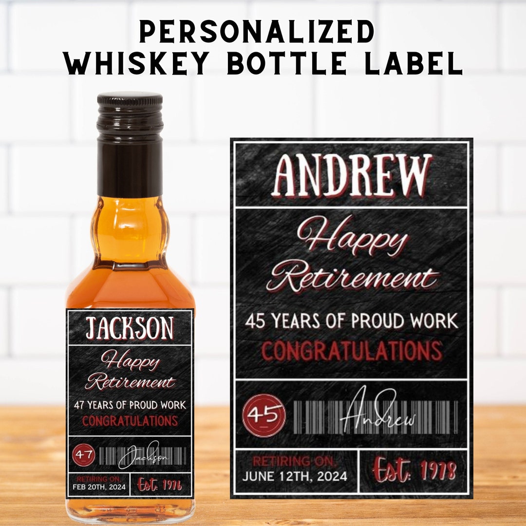 Personalized Whiskey Bottle Label, Retirement Whiskey Label, Retirement ...