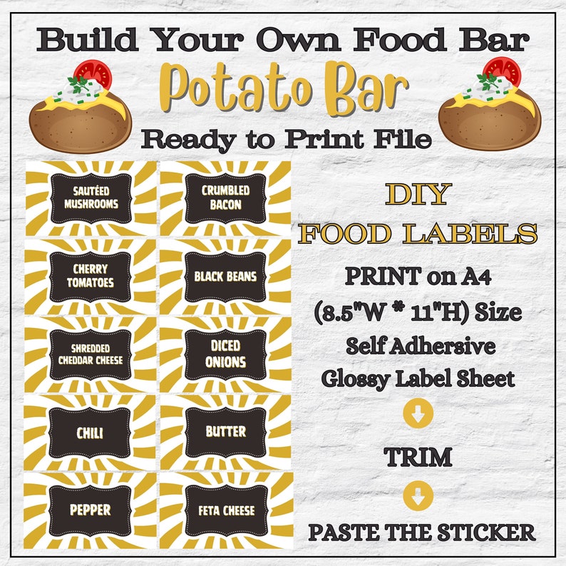 Baked Potato Bar Bundle – Buffet Sign, Topping Cards, Personalized ...