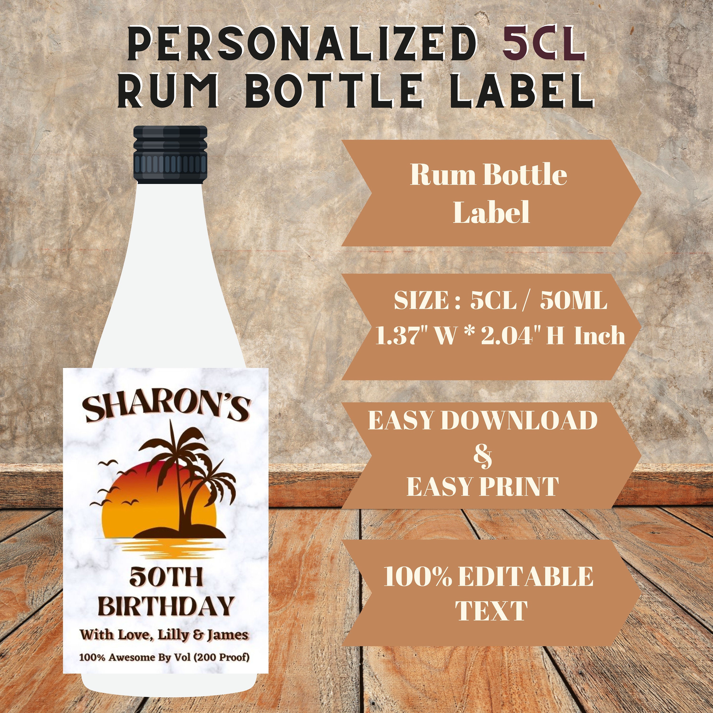 We Edit-you Print, Printable Custom Mini 50ML RUM Bottle Label, 100% ...