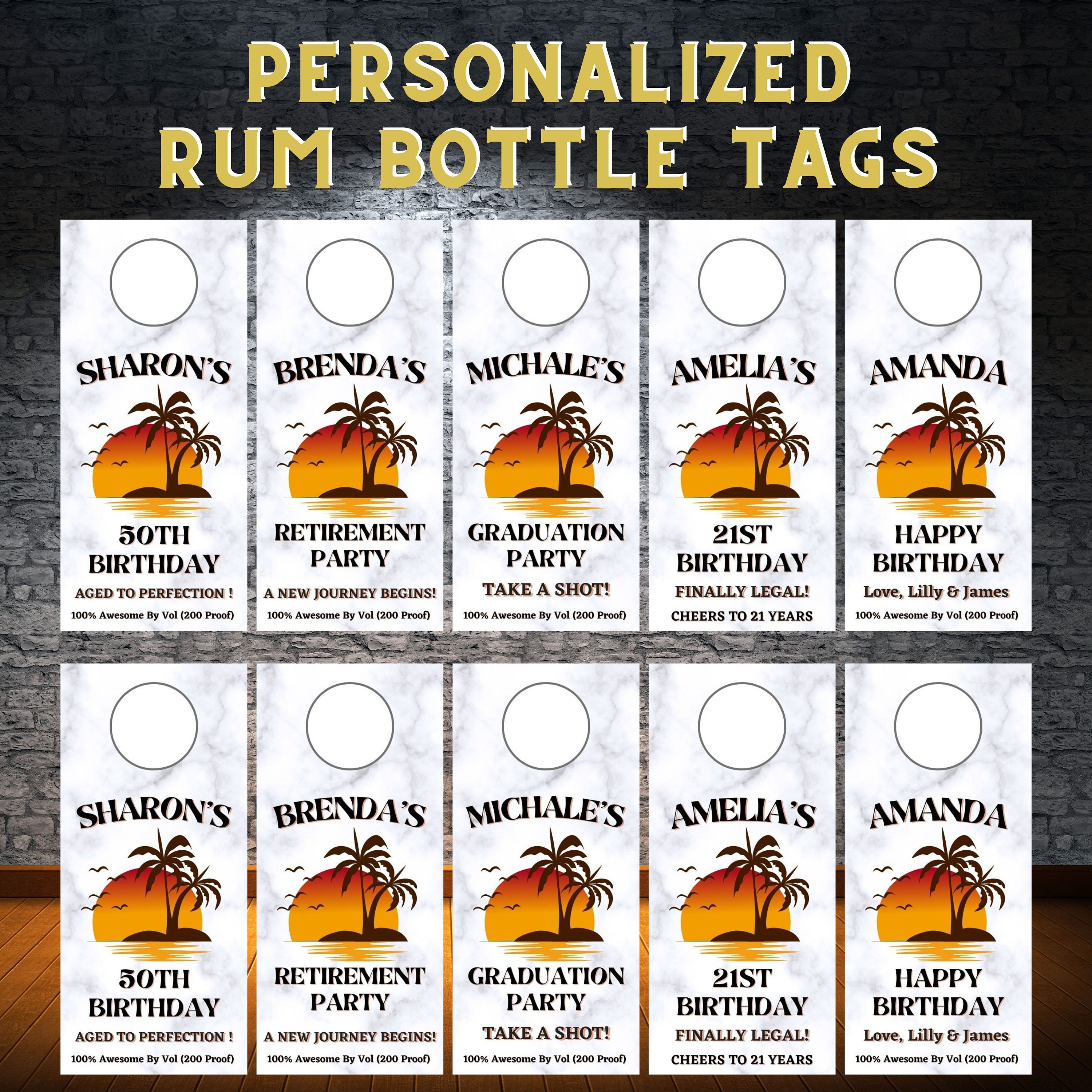 Printable Custom MINI Coconut Rum Bottle Hang TAGS, Fits Mini Rum ...