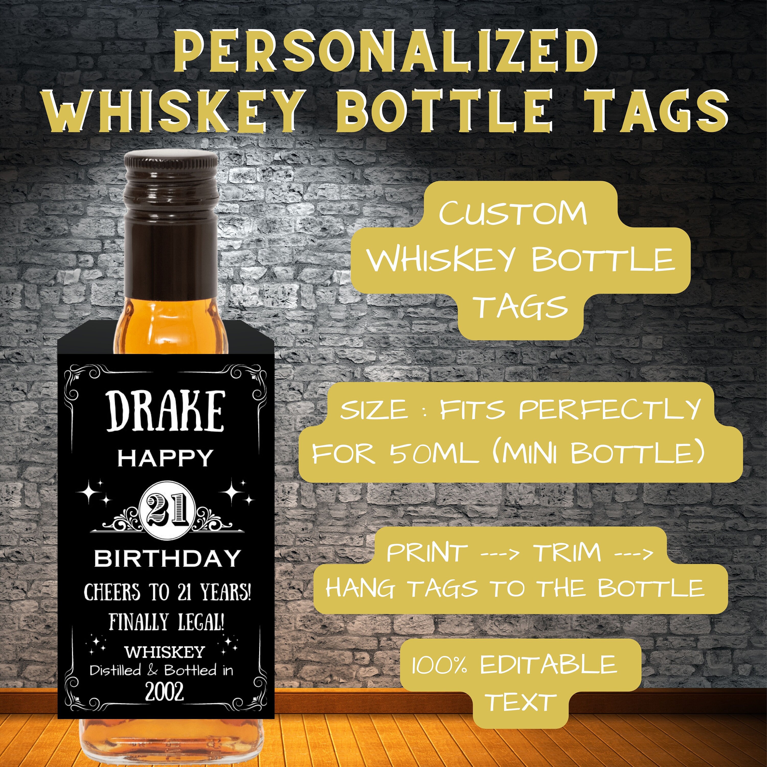 Printable Custom Mini Whiskey Bottle Hang TAGS, Fits Mini Whiskey ...