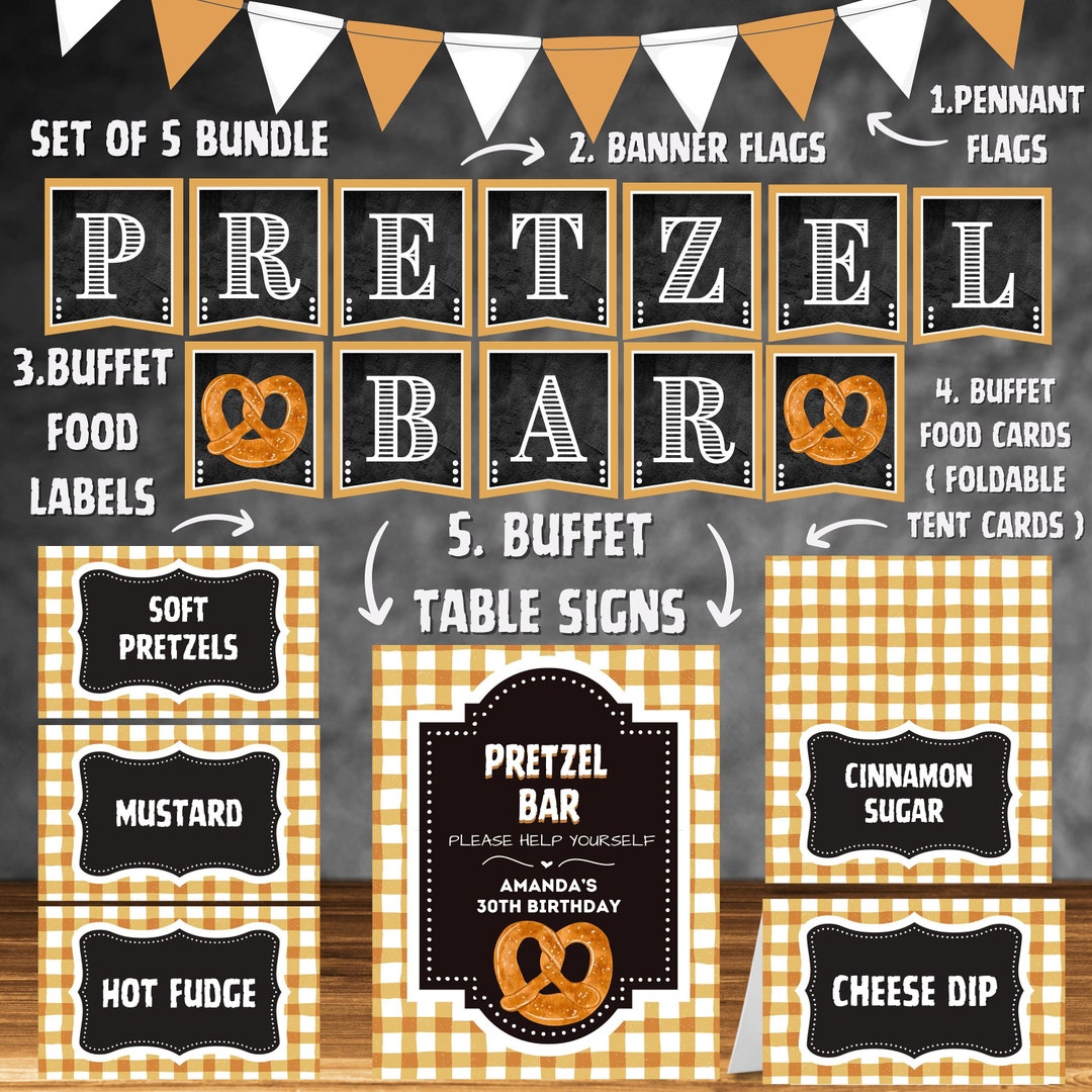 Build Your Own Pretzel Bar | Food Bar Buffet Sign, Buffet Cards ...