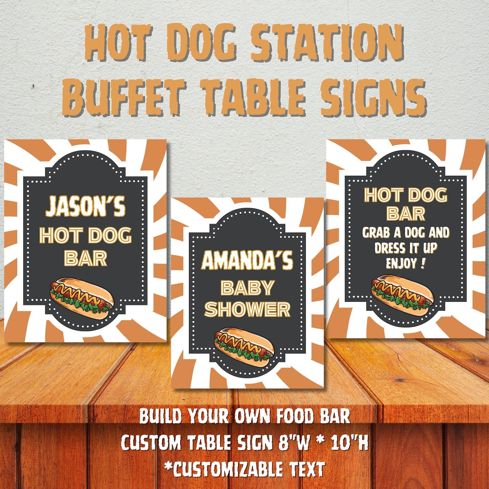 HOT DOG Bar Buffet Table Sign Template, Personalized to Any Name, Hot ...