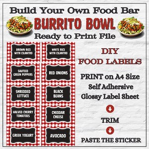 Build Your Own Burrito Bowl Food Bar Buffet Sign + Buffet Cards ...