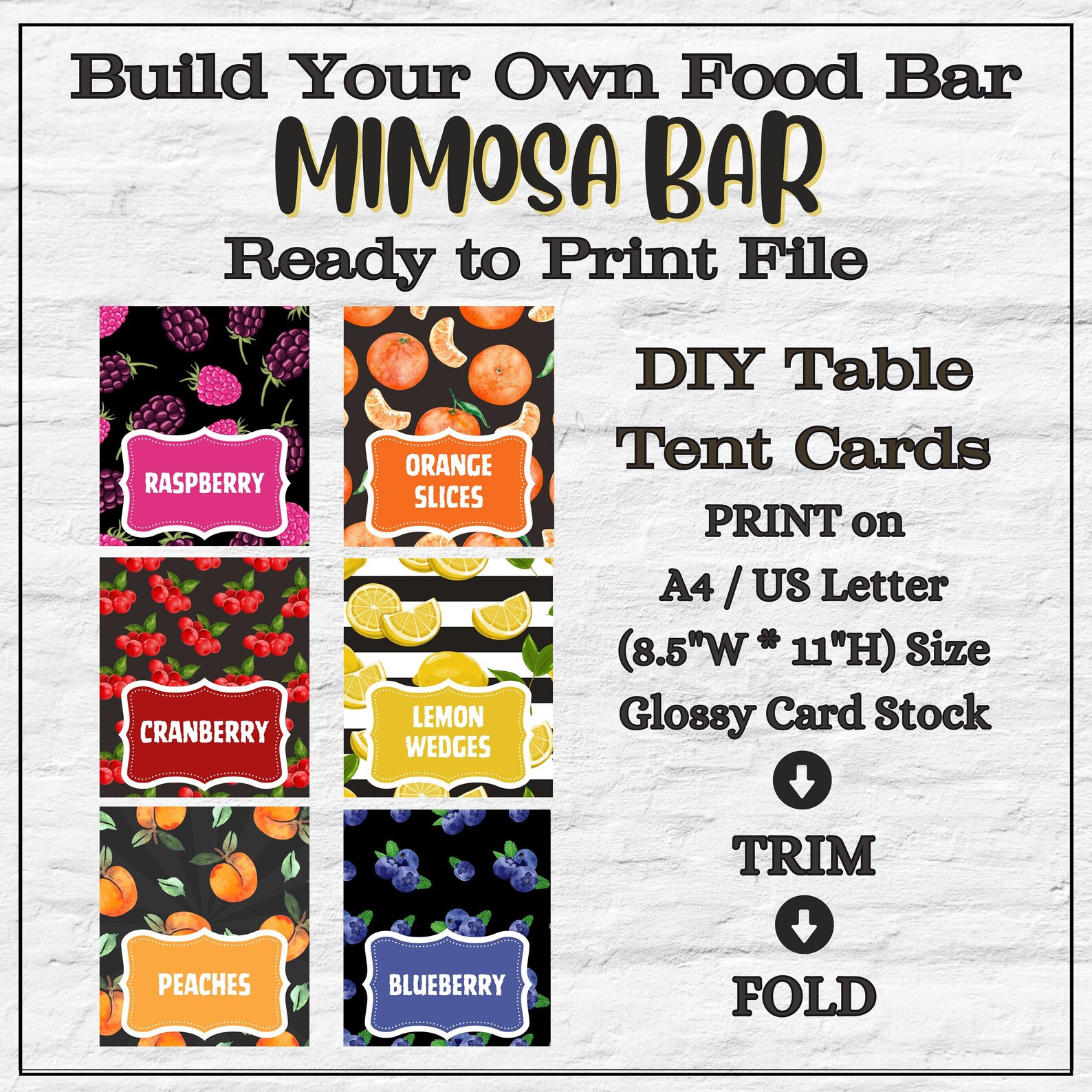 Build Your Own MIMOSA Bar | Buffet Cards, Buffet Signs, Personalized ...