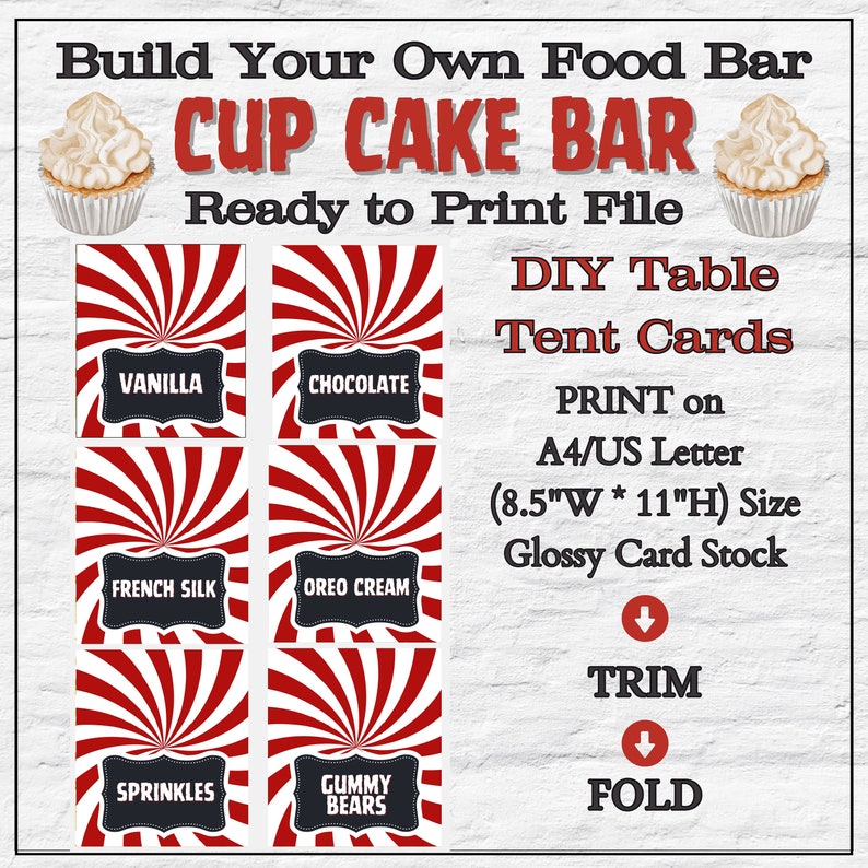 Build Your Own CUP CAKE Station, Food Bar Buffet Sign, Buffet Cards ...