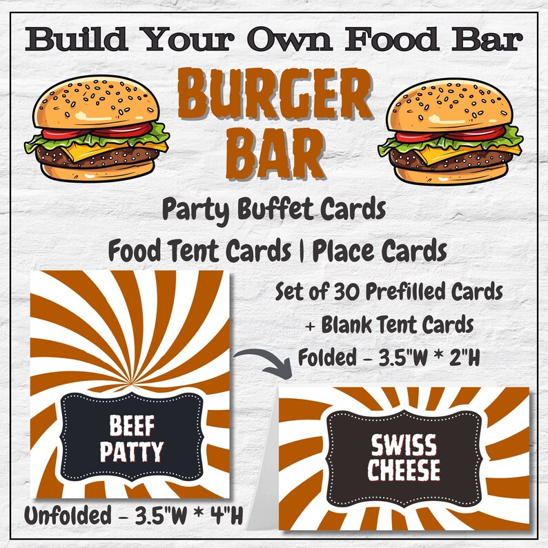 Build Your Own BURGER Bar, Food Bar Buffet Sign, Buffet Cards ...